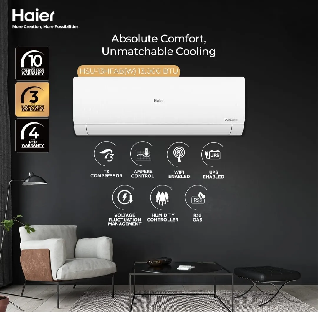 Haier HSU-13HFAB , 1-Ton T3 DC Inverter, Heat and Cool,2025 New Model ...
