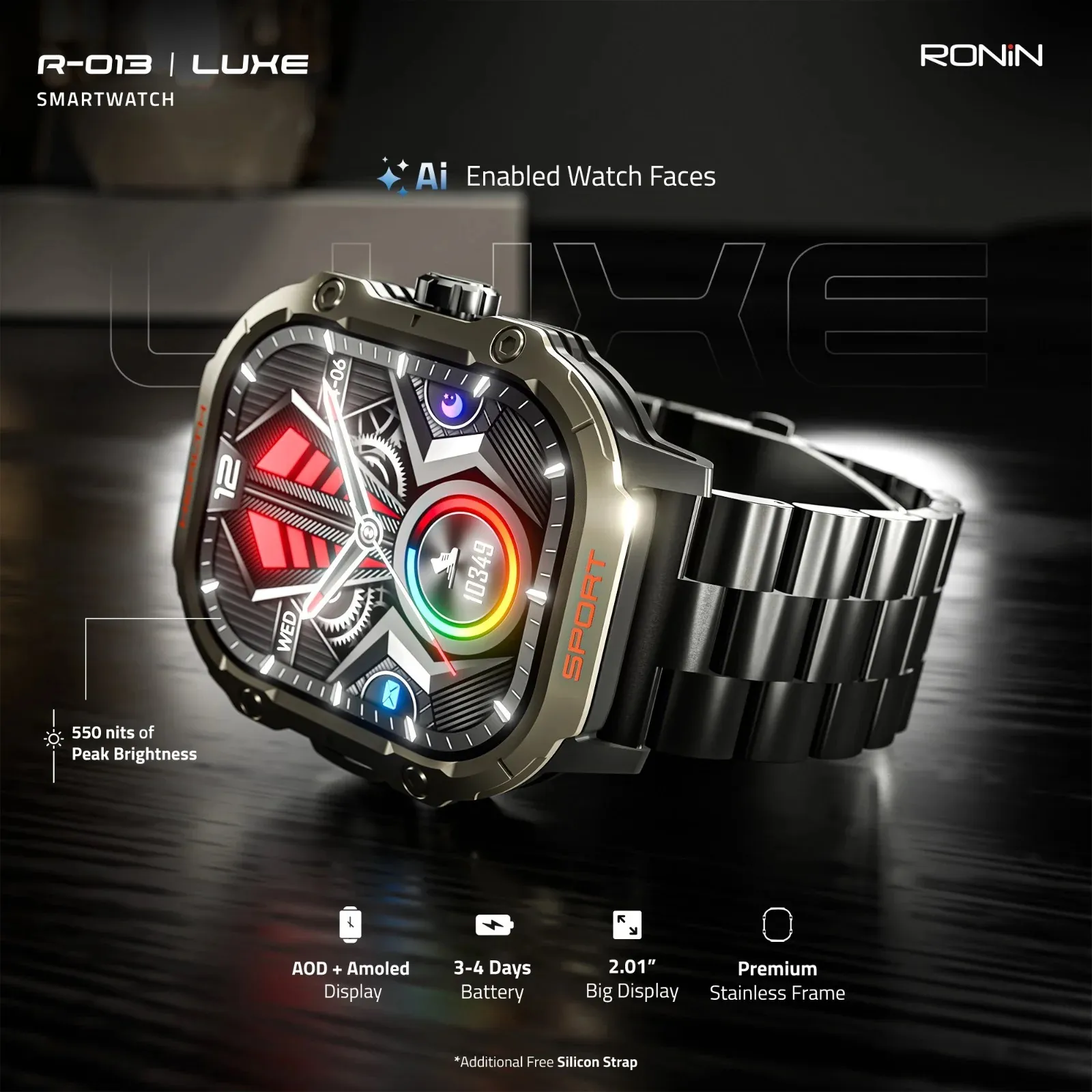 Ronin R-013 Luxe Smartwatch - Black | AlfaMall