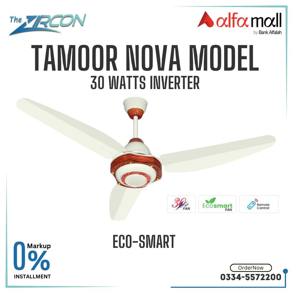 Tamoor Nova Model 30 Watts Inverter Ceiling Fan 56 Inch Eco-Smart Energy Saver On Installments ...