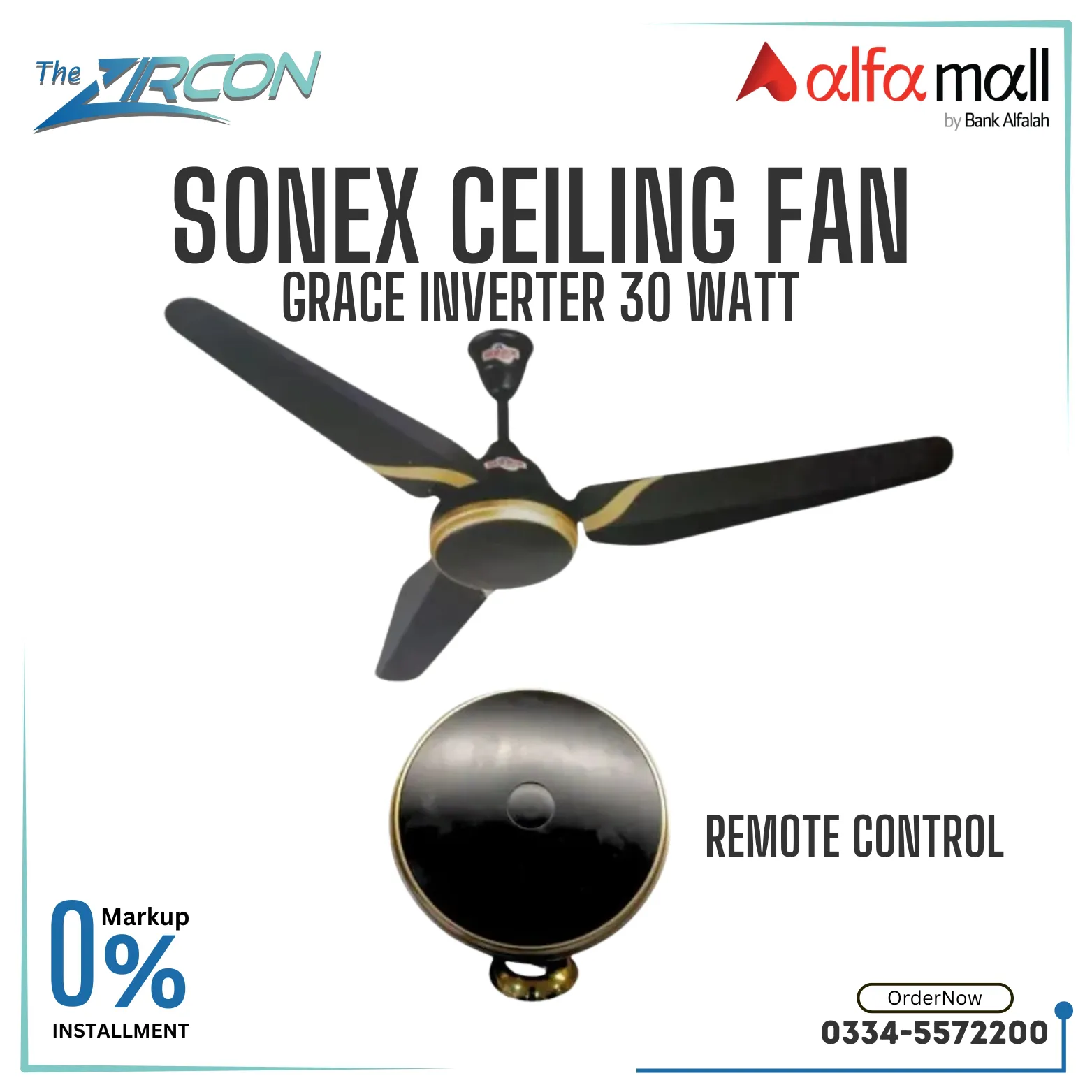 Sonex Ceiling Fan Grace Inverter 30 watt With Remote Control Copper Winding 56 inches ...